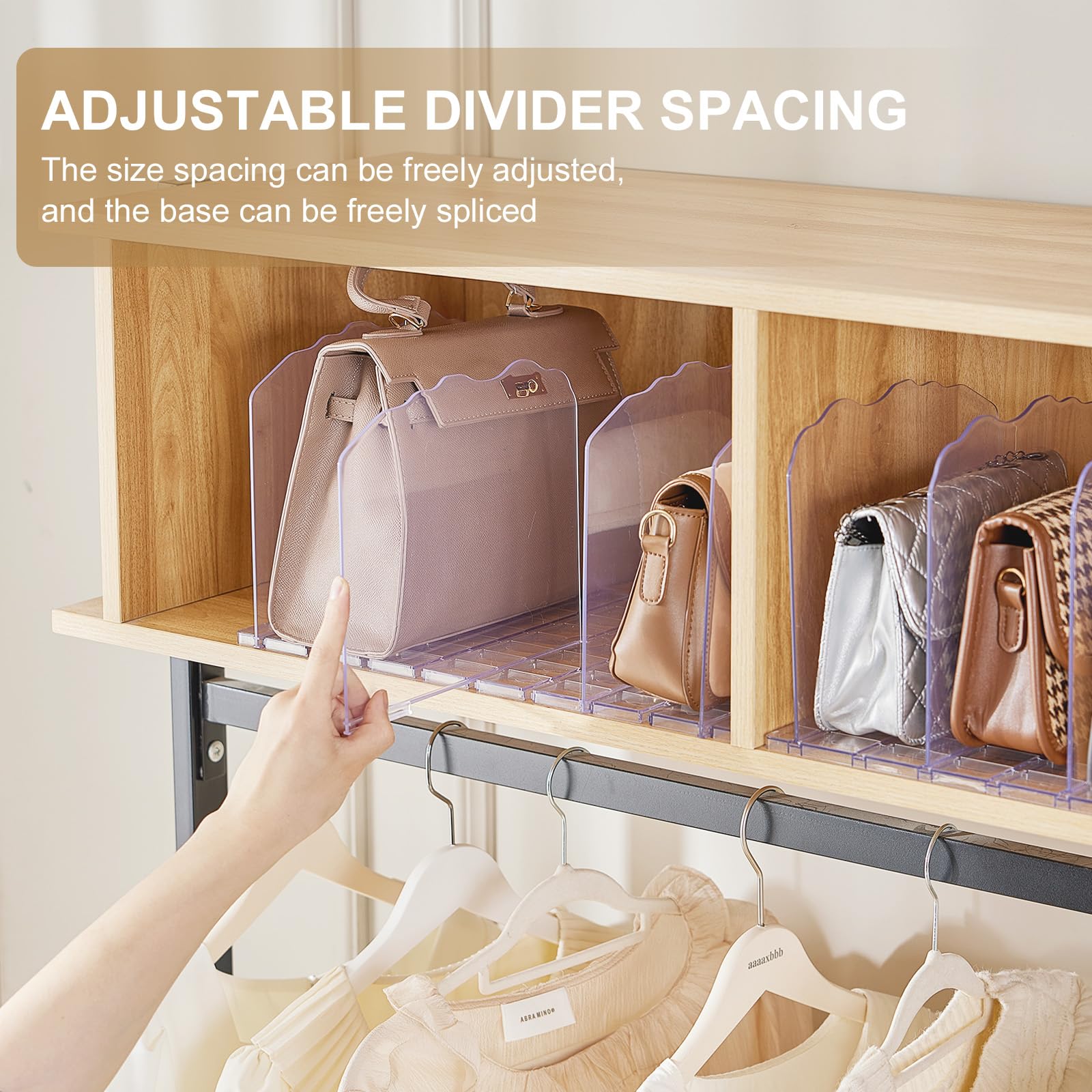 Upgraded Wavy Purse Storage Organizer, Adjustable Shelf Dividers for Closet Organization, 8PCS, Clear Shelf Dividers and Separators for Handbags, Bookshelf, Pocketbook, Wood Shelves, Bedroom & Kitchen