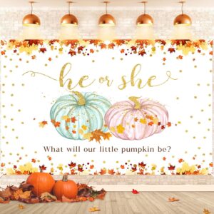 mehofond xtralarge pumpkin gender reveal banner backdrop(72x44inch) fall pumpkin baby shower party decorations supplies thanksgiving baby shower banner autumn golden maple leaves party decorations