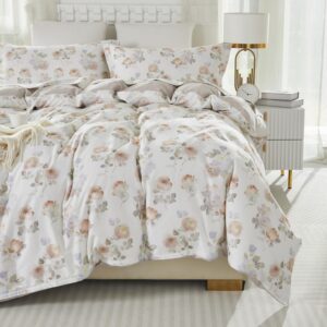 brandream floral bedding cotton tencel duvet cover set 4 piece, 60% lyocell & 40% cotton,hypoallergenic,breathable and soft bedding set, floral duvet cover with zipper closure and corner ties