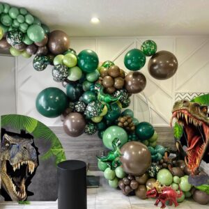 Dinosaur Balloon Arch Garland Kit 117 Pcs Dark Green Sage Green Brown Dinosaur Foil Balloons for Kids Boys Jungle Safari Dinosaur Theme Party Baby Shower Decoration Supplies