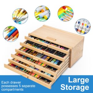 Falling in Art Wooden Pastel Storage Box, Artist Supply Storage Box With 6 Removable Drawer, Portable Organizer Box for Pencils, Markers, Brushes and Painting Tools