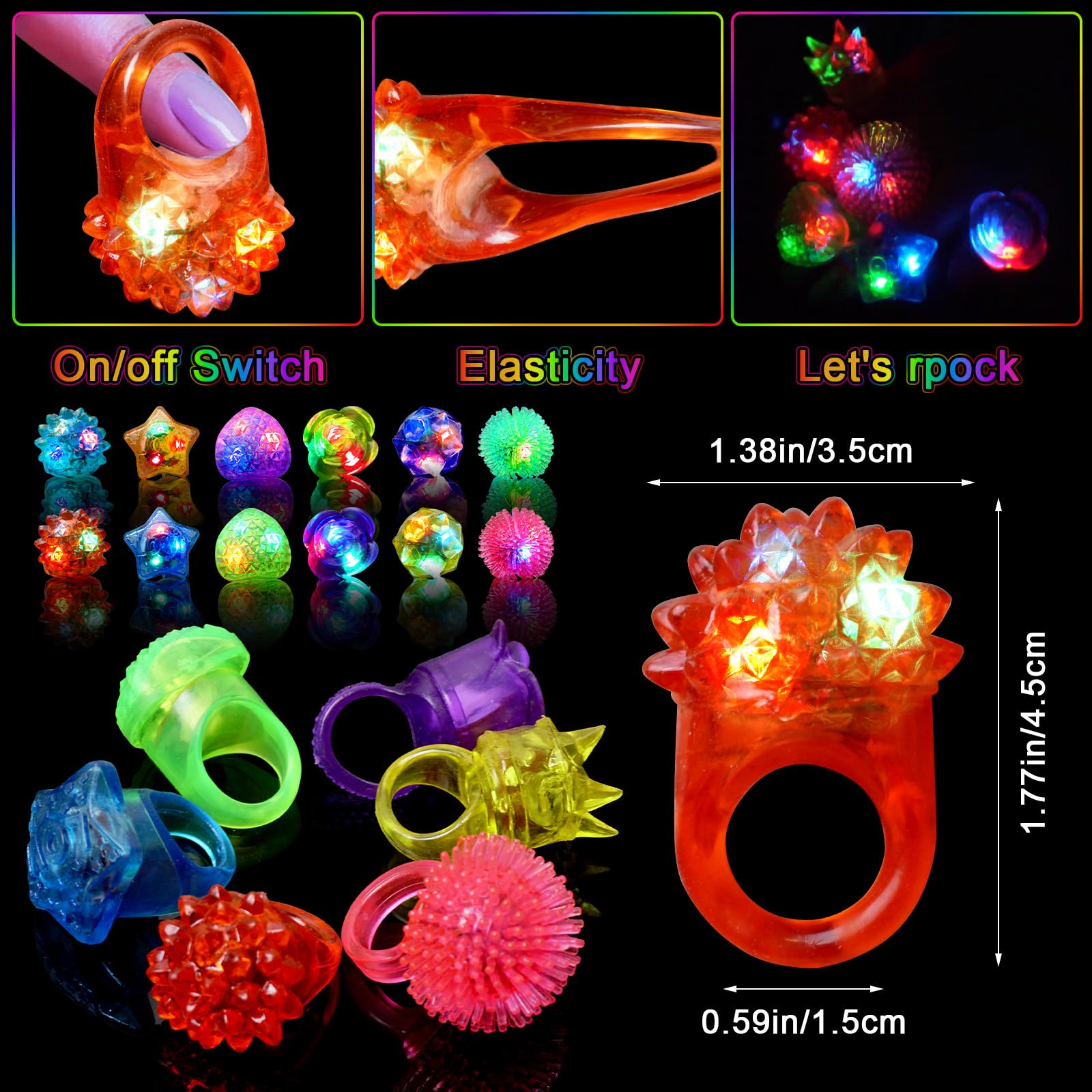 OLUPP 150 Pack LED Light Up Rings, Glow in the Dark Party Supplies, 6 Style Flashing Glow in the Dark Rings for Adults & Kids Birthday Party Favors,Classroom Prizes,Concert,Goodie Bag Fillers, Raves