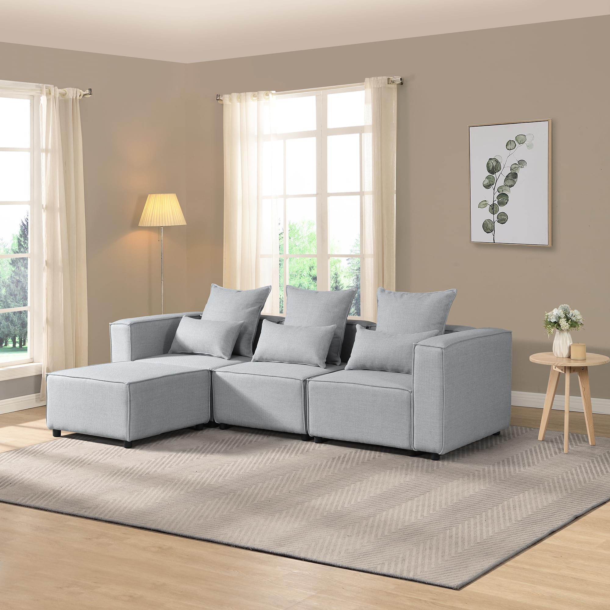 BIOEVER Modular Sectional Sofa,Convertible L Shaped 3 Seater Sofa with Removable Ottoman,Oversized Sectional Couches for Living Room,Modular Sectionals with Chaise,Corner Couch(Gray)