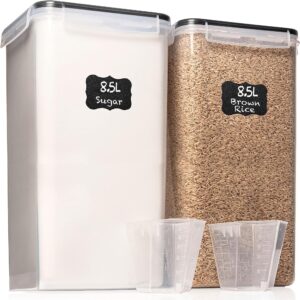 white feather supplies 2 pc [8.5l / 287 oz] extra large airtight food storage containers with lids - bpa free kitchen and pantry organization containers for baking supplies, cereal, flour, sugar, rice