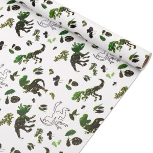 vnaaem dinosaur wrapping paper roll with cutlines on reverse - 17 inch x 33 feet - birthday wrapping paper kids boy jungle dinosaur gift wrap paper dinosaur party favor happy birthday wrapping( 1 roll)