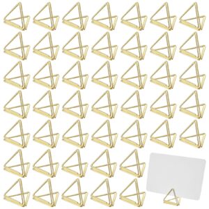 100 pcs card holders, triangular table card holders, table top thick and sturdy photo holders, mini business card holders, place cards for party, anniversary, banquet, holiday decoration (gold)