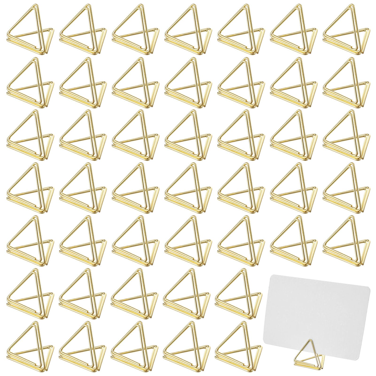 100 PCS Card Holders, Triangular Table Card Holders, Table Top Thick and Sturdy Photo Holders, Mini Business Card Holders, Place Cards for Party, Anniversary, Banquet, Holiday Decoration (Gold)