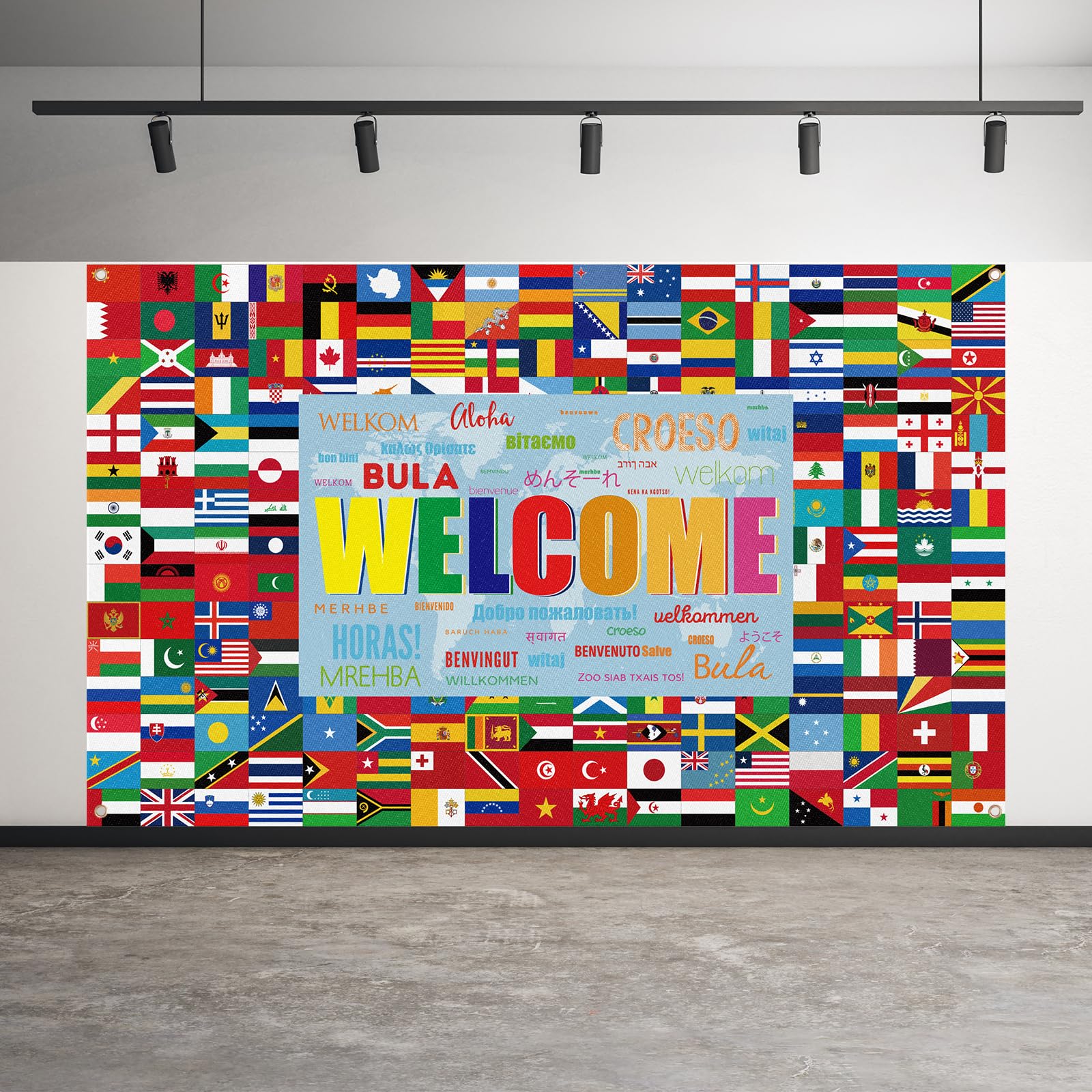 World Flags Backdrop 6x3.6ft International Welcome Backdrop Country Flags Banner Backdrop International Flag Background International Sports Events Party Decoration School Classroom Wallpaper