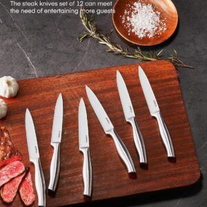 Aiheal Steak Knives, Stainless Steel Steak Knives Set of 12, Never Needs Sharpening Dinner Steak Knife Set, 4.5 Inch Sharp Micro Serrated Steak Knives