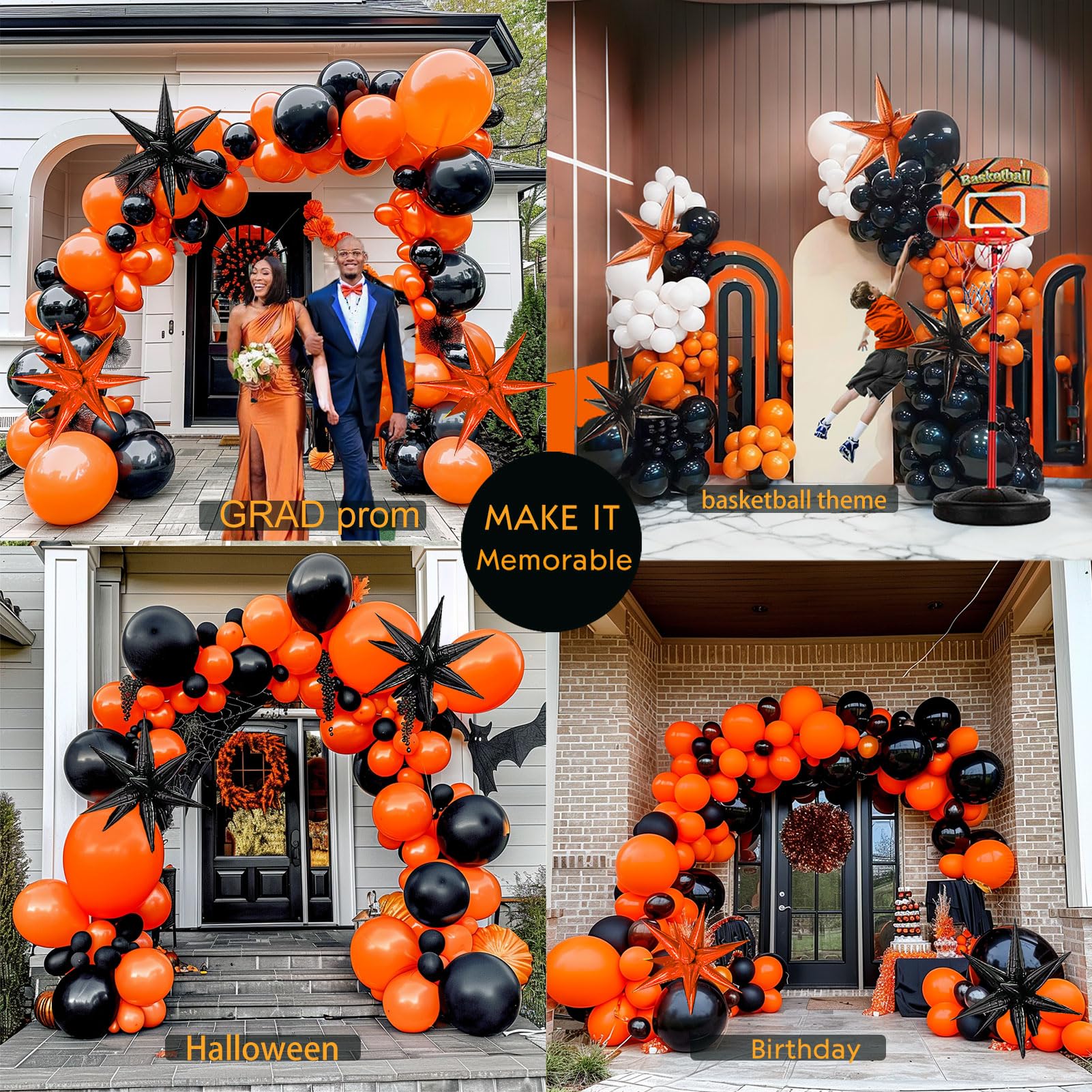 Orange and Black Balloon Garland Arch kit 115pcs with mylar foil dtar Balloons for Sport bascket ball theme Birthday Graduations Prom fall Halloween Party Decorations