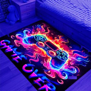 Manicer Neon Gaming Area Rug, Blacklight UV Reactive Game Controller Non-Slip Door Throw Rug Fluorescent Flannel Floor Mat Carpet, Glow in The Dark Play Mat for Bedroom, Playroom - 19.7" x 31.5"