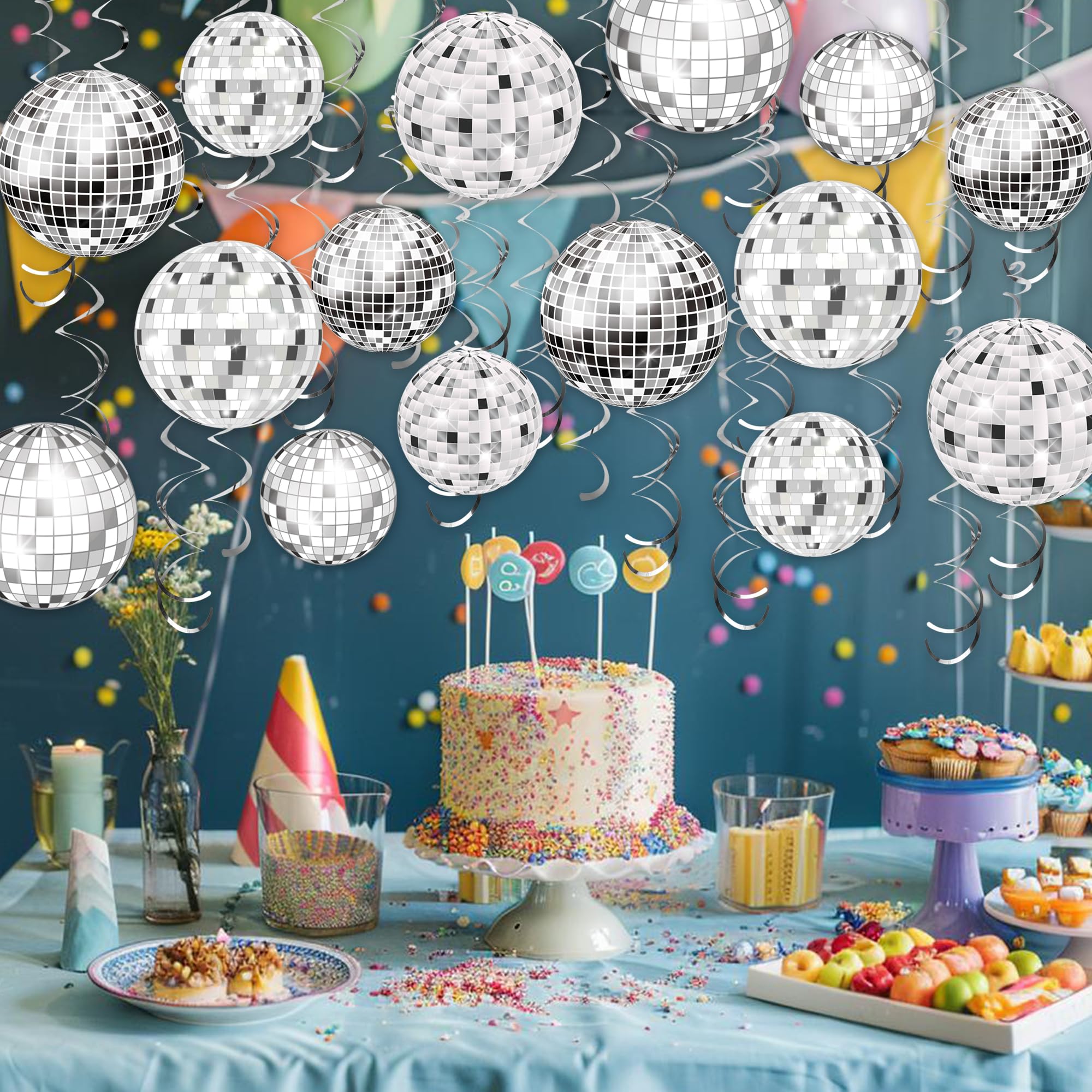 54 Pieces Disco Party Decorations Disco Ball Hanging Swirls 70s Party Hanging Swirls Ceiling Decor for Disco Fever Party 70s Hippie Birthday Party Favors Supplies (Hanging Swirl)