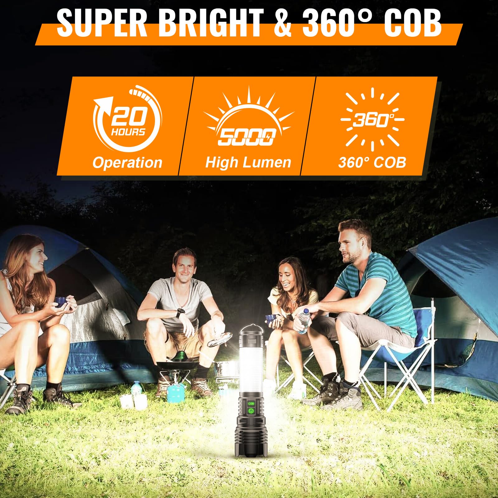 LED Rechargeable Flashlight 100000 High Lumens with Camping Lanterns - 2000 Meters Long Beam Super Bright LED Flashlight, Waterproof Camping Tent Lights 5 Modes, Zoomable Camping Flashlight Lantern