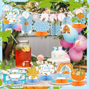 Liliful 12 Pcs Fall Pumpkin Honeycomb Centerpieces Little Pumpkin Party Decorations for Boy Girl Thanksgiving Fall Gender Reveal Baby Shower Autumn Harvest Birthday Party Supplies(Blue)