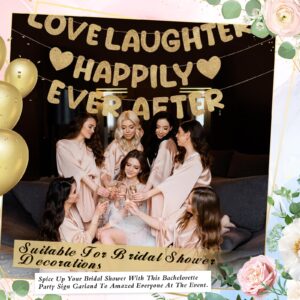 Breling Pre Strung Love Laughter Happily Ever After Banner Glitter Bridal Shower Decorations Bachelorette Party Decor for Love Married Wedding Shower Engagement Party Banner(Champagne Gold)