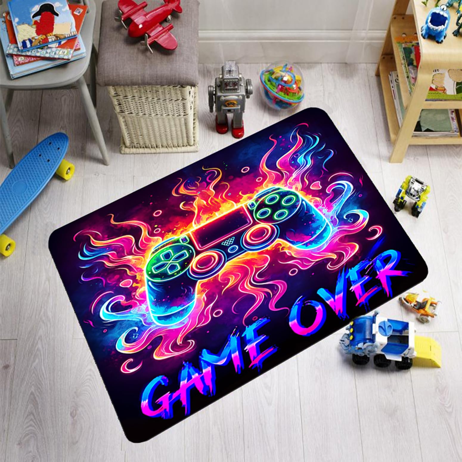 Manicer Neon Gaming Area Rug, Blacklight UV Reactive Game Controller Non-Slip Door Throw Rug Fluorescent Flannel Floor Mat Carpet, Glow in The Dark Play Mat for Bedroom, Playroom - 19.7" x 31.5"