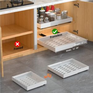 DEKAVA 2 Pack Pull Out Cabinet Organizer Expandable, Adhesive with Nano Film, Pull Out Drawers for Cabinets in Kitchen, Pantry or Bathroom (White, 21")