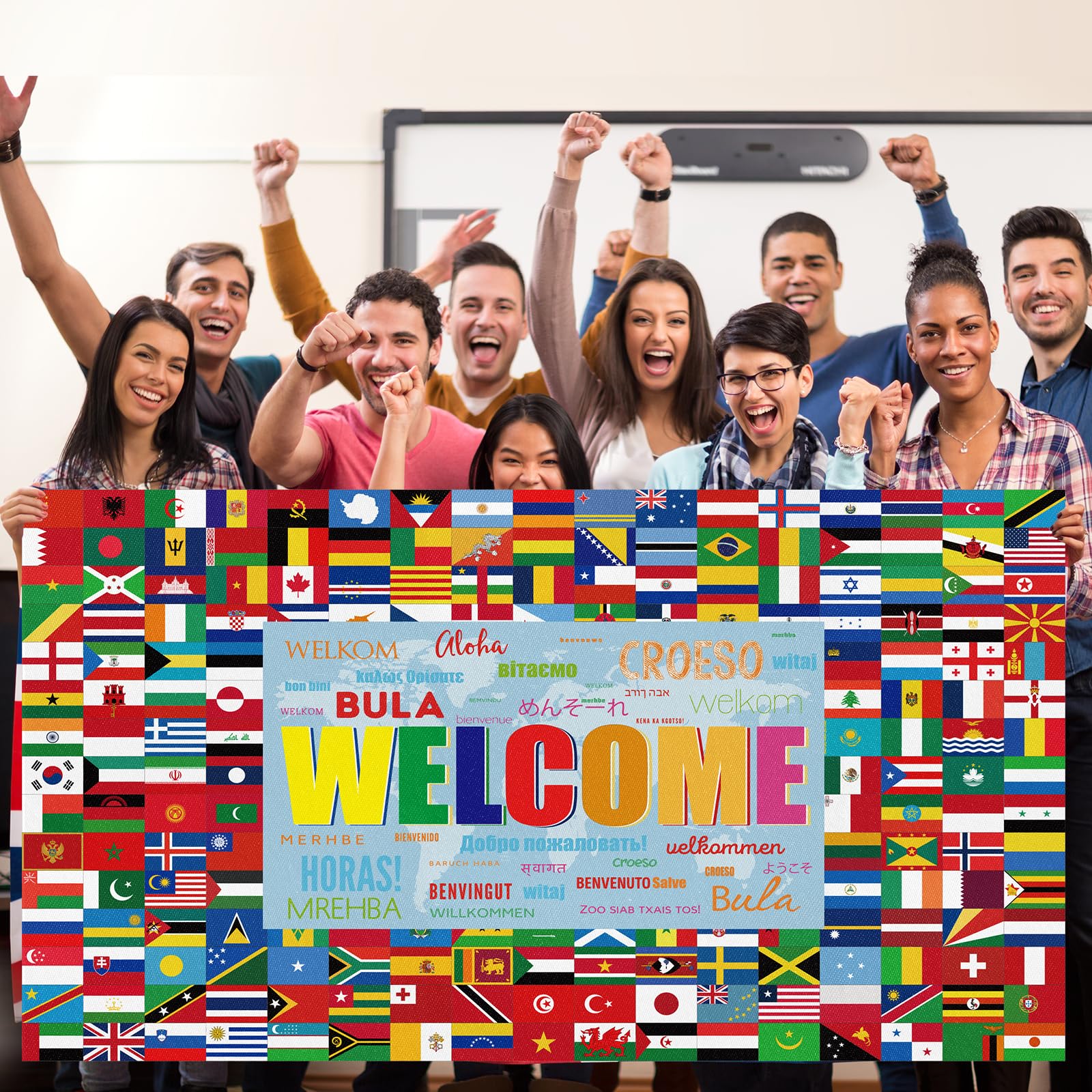 World Flags Backdrop 6x3.6ft International Welcome Backdrop Country Flags Banner Backdrop International Flag Background International Sports Events Party Decoration School Classroom Wallpaper