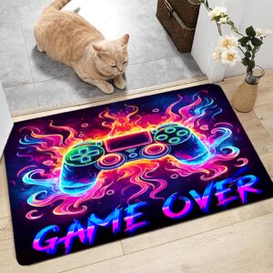 Manicer Neon Gaming Area Rug, Blacklight UV Reactive Game Controller Non-Slip Door Throw Rug Fluorescent Flannel Floor Mat Carpet, Glow in The Dark Play Mat for Bedroom, Playroom - 19.7" x 31.5"