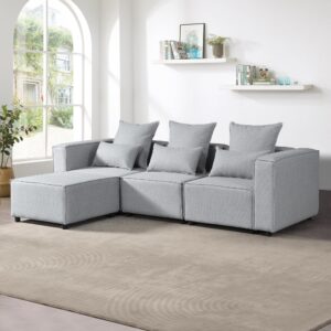 BIOEVER Modular Sectional Sofa,Convertible L Shaped 3 Seater Sofa with Removable Ottoman,Oversized Sectional Couches for Living Room,Modular Sectionals with Chaise,Corner Couch(Gray)