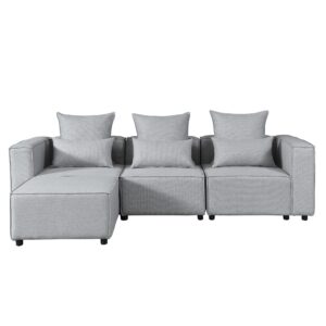 BIOEVER Modular Sectional Sofa,Convertible L Shaped 3 Seater Sofa with Removable Ottoman,Oversized Sectional Couches for Living Room,Modular Sectionals with Chaise,Corner Couch(Gray)