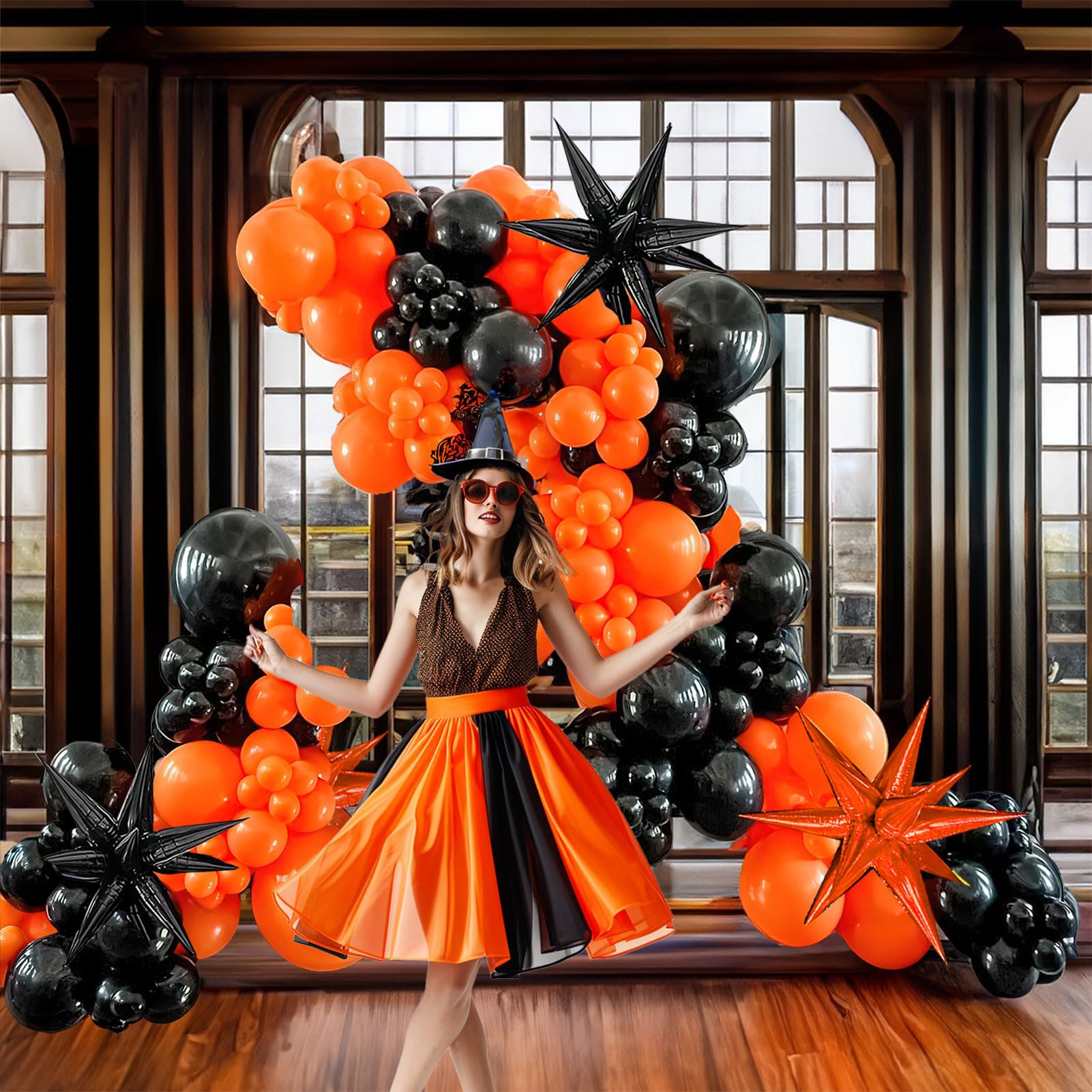 Orange and Black Balloon Garland Arch kit 115pcs with mylar foil dtar Balloons for Sport bascket ball theme Birthday Graduations Prom fall Halloween Party Decorations