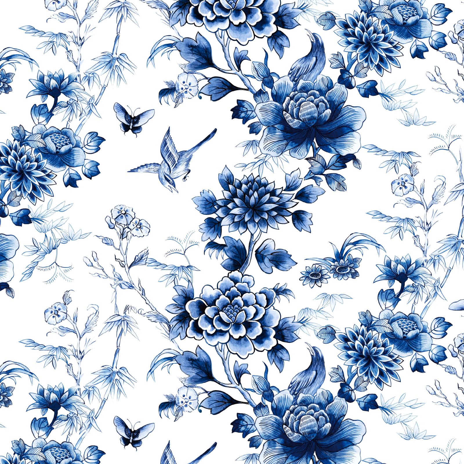 RUSPEPA Peel and Stick Wallpaper - Blue Flower White Design Self Adhesive Removable Wallpaper Decorative Waterproof Contact Paper for Cabinets, Walls - 17.3 Inch x 6.5 Feet