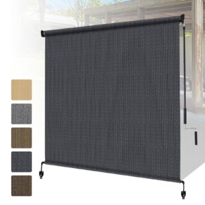 shade&beyond outdoor roller shades 7' w x 6' h cordless patio roll up blinds exterior shade cloth roll for porch gazebo pergola balcony backyard, 2 poles and 1 piece fabric, blue gray