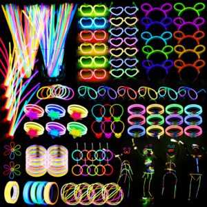 470psc glow in the dark party supplies for kids adults birthdays,light up party favors with，200 glow sticks bulk，diy glow necklaces glasses bracelets headband, christmas party neon party supplies