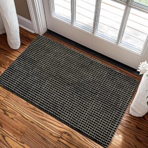 tyrot natural cotton woven throw rug for entryway black boho small 2x3 reversible washable bathroom rug front door mat indoor farmhouse front porch entrance rugs for kitchen bedroom, black and white