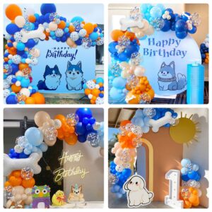 136pcs Blue Balloon Garland Arch Kit, DIY Blue Orange Nude White Dog Bone Paw Print Balloons Arch for Theme Baby Shower Anniversary Blue Birthday Party Decorations