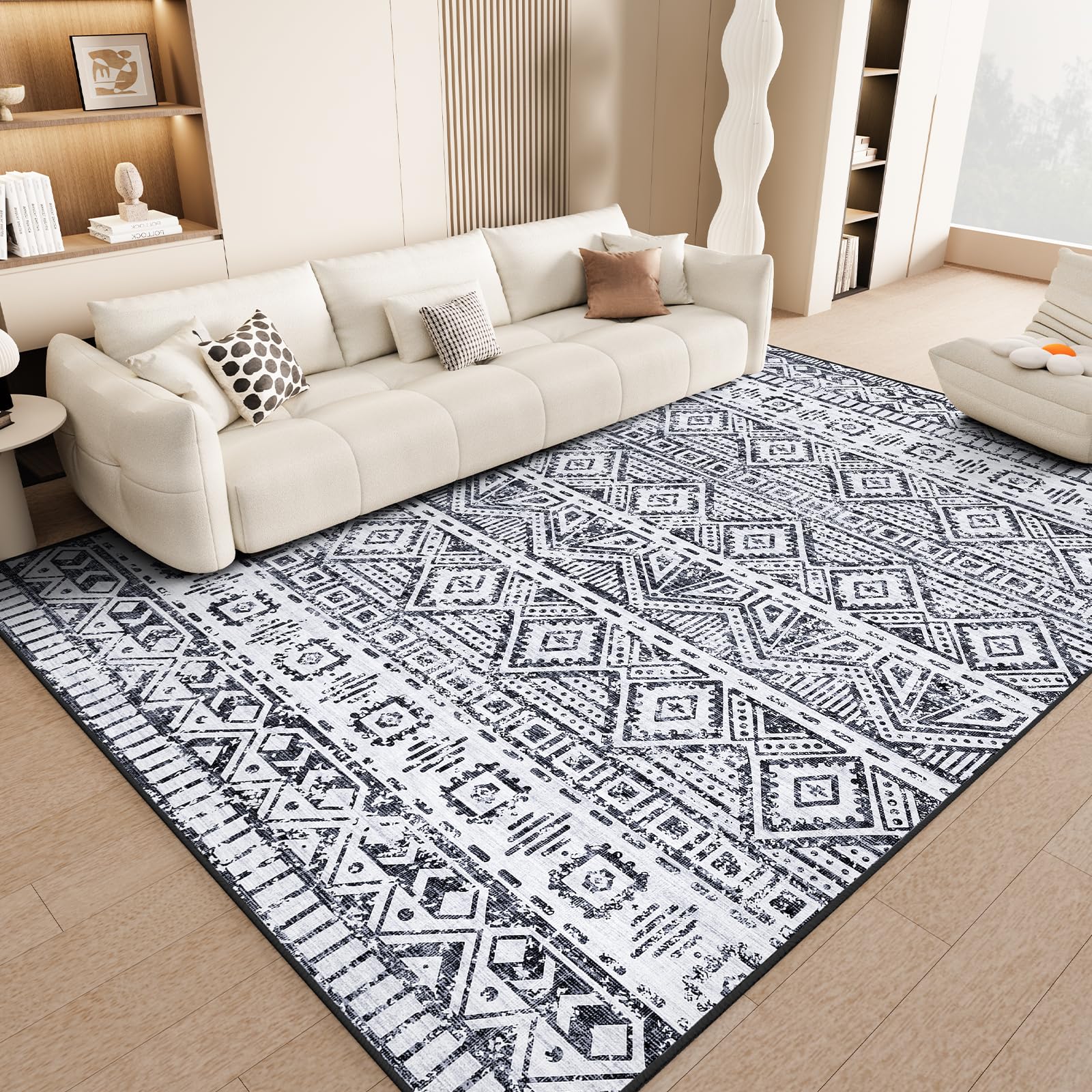 Vamcheer Washable Area Rug 4x6 - Living Room Rugs for Bedroom Modern Area Rugs for Living Room Dinning Rugs, No Shedding & Easy to Clean, High Traffic Machine Washable Rugs, Non Slip Carpet, Grey