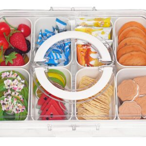 Snackle Box Container, Divided Serving Tray with Lid and Handle, Portable Snackle Box Charcuterie Container for Candy, Fruits, Veggie, Travel & Picnic (1 Pack with 8 Compartments)