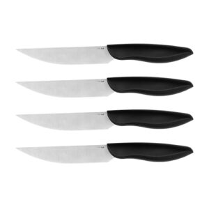 Kershaw 4-Piece Serrated Steak Knife Set - 5" Blades of German Stainless Steel with 16° Single-Bevel Edge, Satin Finish, Black Polypropylene Ergonomic Handles