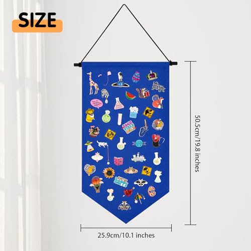 Kunyeah Wall Hanging Brooch Organizer Storage Case Colorful Canvas Pin Board Stand Enamel Pin Badge Hanging Holder Display Banner Earrings Collection Holder - Pins No Included (Blue)