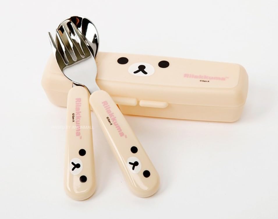 Cute Bear Designed Fork and Spoon Flatware Set with Case (Ivory)