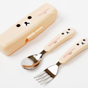 Cute Bear Designed Fork and Spoon Flatware Set with Case (Ivory)