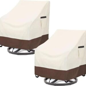 CVFERQE Swivel Patio Chair Cover Waterproof 2 Pack(28W x 33D x 38.5H Inch ),Patio Swivel Chair Covers for Outdoor Furniture,Rocking Chair Covers Waterproof,Beige and Brown,