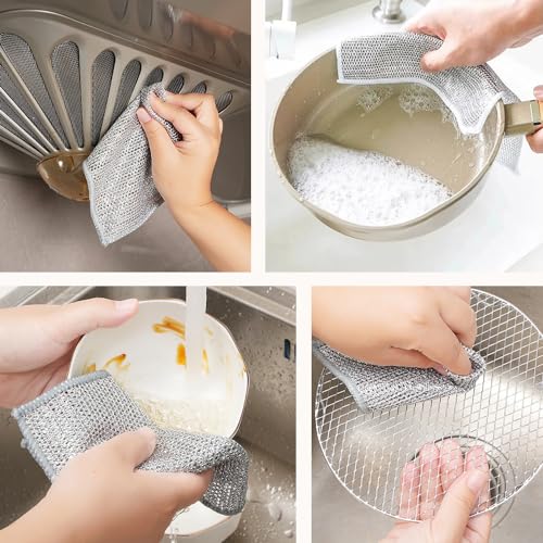 Pousbo Multipurpose Wire Dishwashing Rags for Wet and Dry, 2024 New Reusable Non Scratch Wire Dishcloth, Premium Scrubbing Wire Dishwashing Rags for Scrubs Dishes, Sinks Cleans (5)