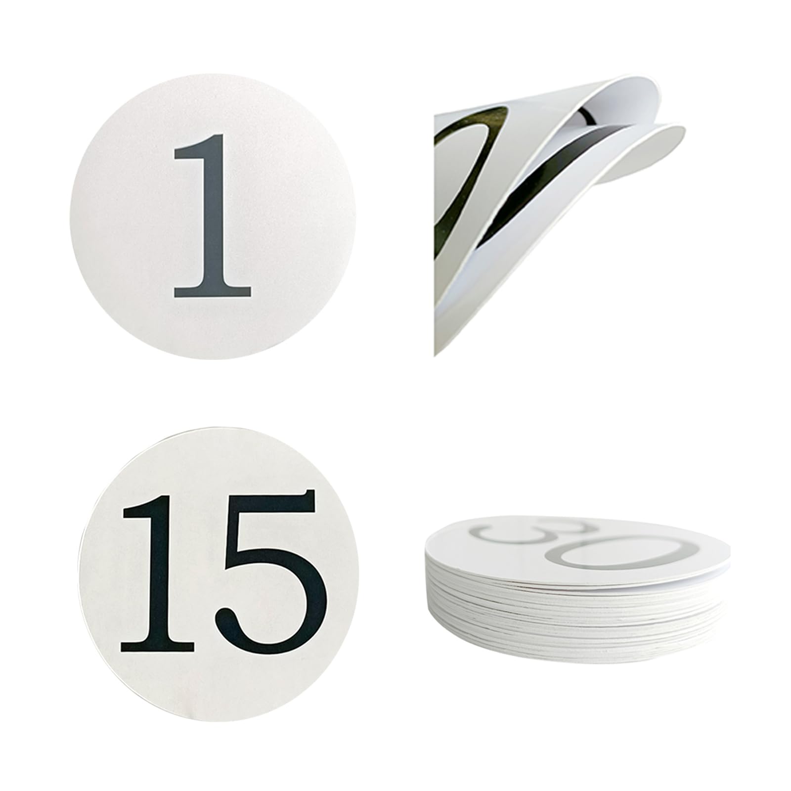 15PcsTable Numbers Cards 1-15 for Wedding Reception, 10cm/4" Diameter Round Double Sided Table Signs for Wedding or Birthday Party. (White, 1-15)