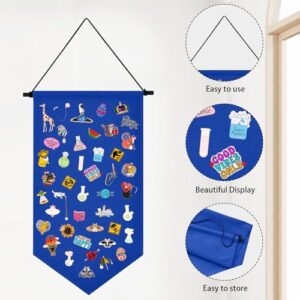 Kunyeah Wall Hanging Brooch Organizer Storage Case Colorful Canvas Pin Board Stand Enamel Pin Badge Hanging Holder Display Banner Earrings Collection Holder - Pins No Included (Blue)