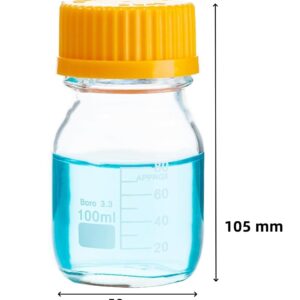 KIGITIK Glass Round Media Storage Bottles, 3.3 Borosilicate Clear Glass With GL45 Screw Cap, for Schools, Home, Lab Reagent Bottle (100ml)