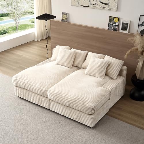 ERYE 74.8" Luxury Twin Chaise Daybed Sofa Couch for Living Room,Modern Corduroy Upholstery Lounge Love Seat Sleeper Sofabed with 6 Piilows