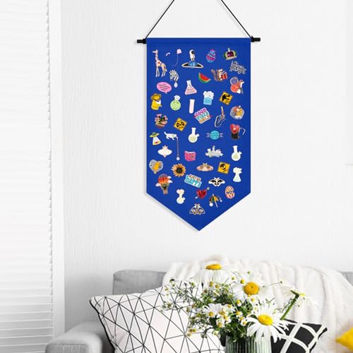 Kunyeah Wall Hanging Brooch Organizer Storage Case Colorful Canvas Pin Board Stand Enamel Pin Badge Hanging Holder Display Banner Earrings Collection Holder - Pins No Included (Blue)