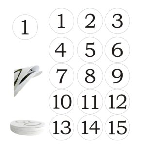 15pcstable numbers cards 1-15 for wedding reception, 10cm/4" diameter round double sided table signs for wedding or birthday party. (white, 1-15)