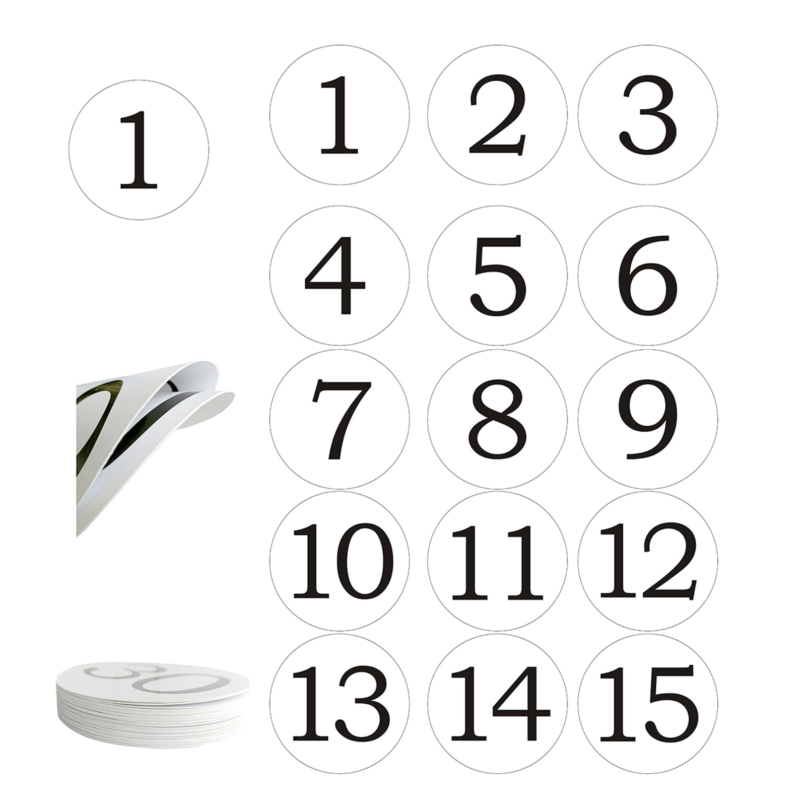 15PcsTable Numbers Cards 1-15 for Wedding Reception, 10cm/4" Diameter Round Double Sided Table Signs for Wedding or Birthday Party. (White, 1-15)