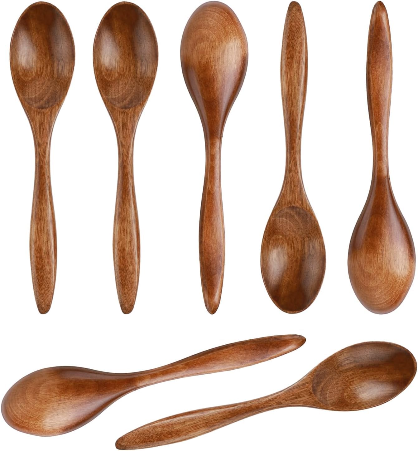 CKKAPTURE 7 Pcs Small Wooden Spoons of 5.71 Inch - Honey Spoon for Tea, Eating Spoons & Mini Serving for Coffee, Tea Jar, Condiment