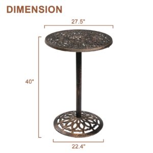 Wuuhan Outdoor Bistro Pub Table, Round Patio Bar Cast Aluminum Tall Outdoor Table Bistro Table Outdoor Furniture Garden Table 27.5 * 27.5 * 40inch（Antique Bronze