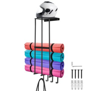 qwork camping chair wall storage rack - stainless steel garage organizer with floating shelf and 4 hooks, black