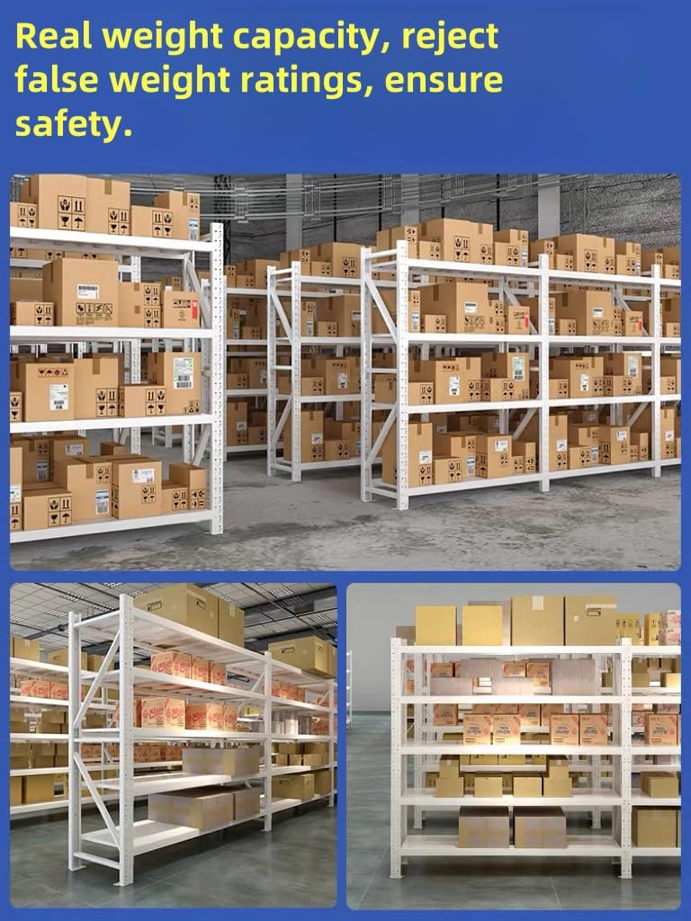 3500LBS Industrial Garage Shelving 4 Tier Heavy Duty Storage Shelves Ccommercial Shelving Adjustable Metal Shelves for Garage/Warehouse 4 Feet Tall Industrial Metal Shelving White,48"W x 18"D x 48"H